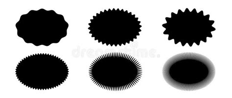 Wavy Edge Ellipse Shape Collection Jagged Zig Zag Oval Elements Set Stock Vector Illustration