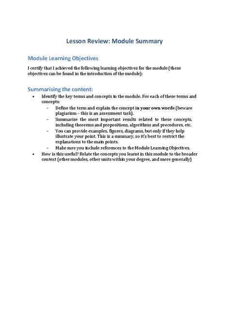 Module Summary Lesson Review Module Summary Module Learning Objectives I Certify That I