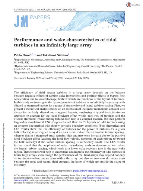 performance and wake characteristics of tidal turbines in an infinitely