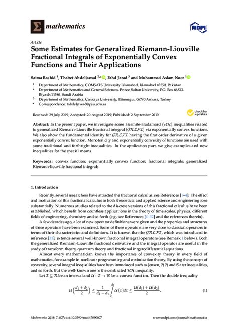 Pdf Some Estimates For Generalized Riemann Liouville Fractional Integrals Of Exponentially