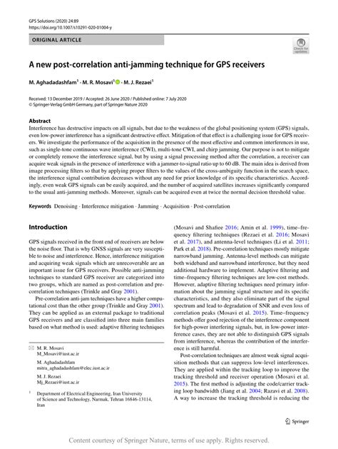 A New Post Correlation Anti Jamming Technique For Gps Receivers Request Pdf