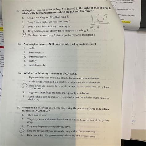 Solved 34 The Log Dose Response Curve Of Drug A Is Located