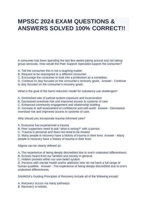 Mpssc 2024 Exam Questions And Answers Solved 100 Correct Exams Nursing Docsity