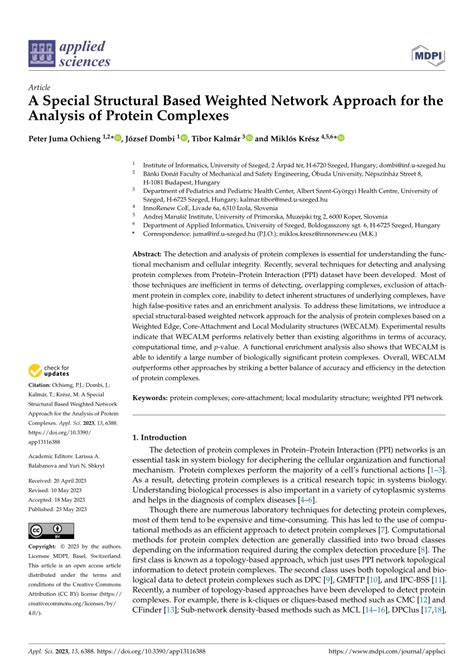Pdf A Special Structural Based Weighted Network Approach For The Analysis Of Protein Complexes