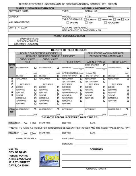 City Of Davis California Backflow Report Form Fill Out Sign Online And Download Pdf