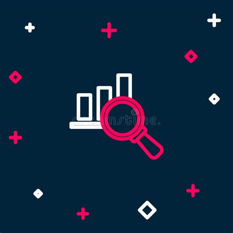 Line Magnifying Glass And Data Analysis Icon Isolated On Blue