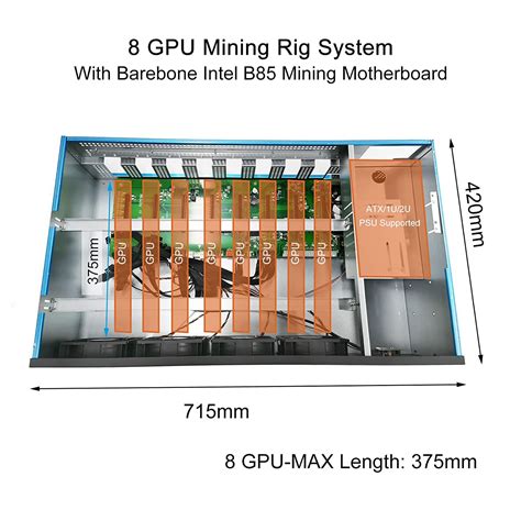 8 gpu mining rig frame with barebone b85 mining motherboard for eth
