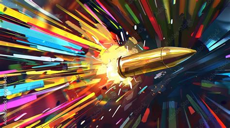 dynamic digital art of bullet in mid flight with colorful explosions and light trails concept