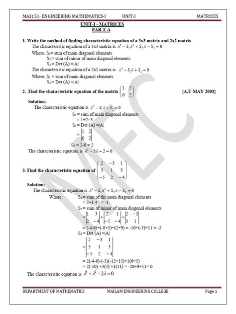 unit 1 pdf eigenvalues and eigenvectors matrix mathematics