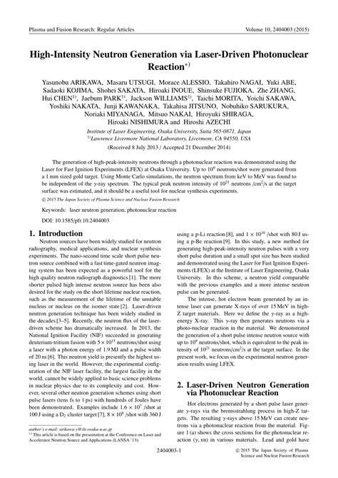 Pdf High Intensity Neutron Generation Via Laser Driven Photonuclear