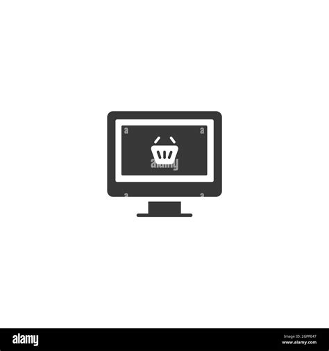 online store computer screen and shopping basket isolated icon