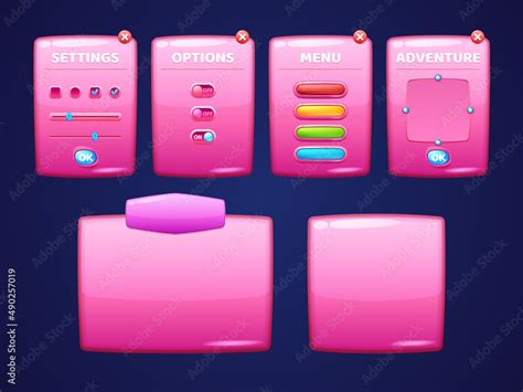 Glossy Pink Boards With Buttons For Game Interface Design Vector Cartoon Set Of Shiny Plastic