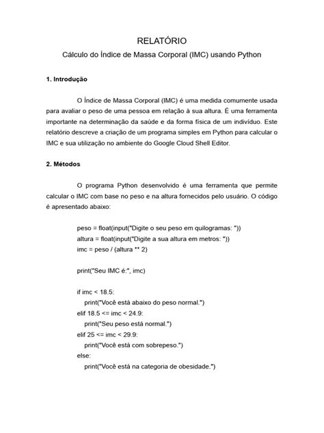 Relatório De Aula Prática Python Pdf Índice De Massa Corporal Informática