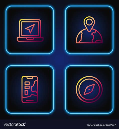 Set Line Compass City Map Navigation Laptop Vector Image
