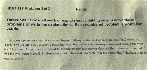 Solved Mat 117 Problem Set 2 Name Directions Show All Work