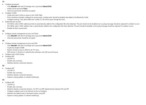 Packet Tracer Skills Challenge Addressing Table