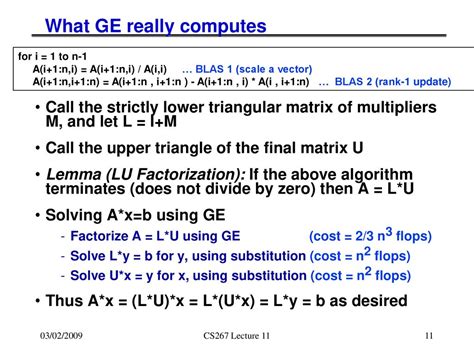 Cs 267 Dense Linear Algebra Parallel Gaussian Elimination Ppt Download