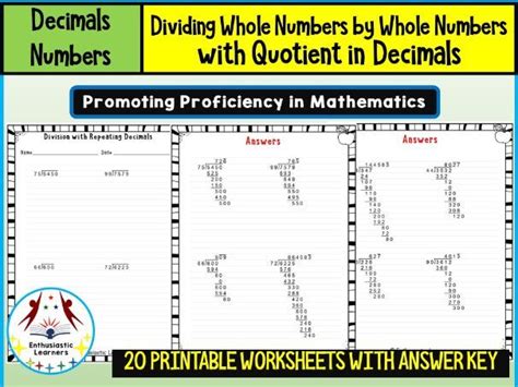 Whole Number Division With Decimal Quotient Worksheets Math Problems Teaching Resources