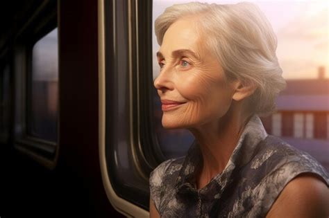 Senior Lady On A Train Premium AI Generated Image