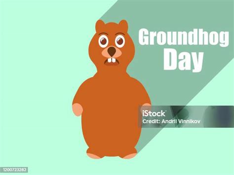 그라운드호그 데이 봄의 도착을 예측합니다 긴 그림자가 있는 그라운드호그 벡터 일러스트레이션 2월에 대한 스톡 벡터 아트 및 기타