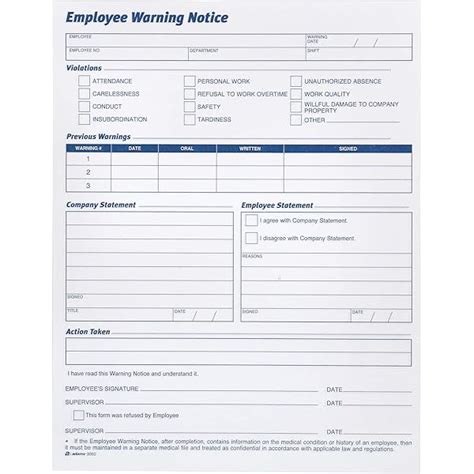 Employee Warning Form Free