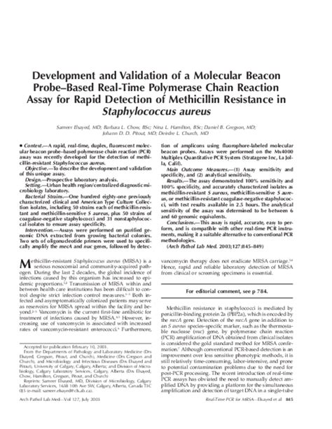 Pdf Development And Validation Of A Molecular Beacon Probe Based Real Time Polymerase Chain