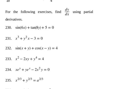 Solved 4 For The Following Exercises Find Dy Dx Using