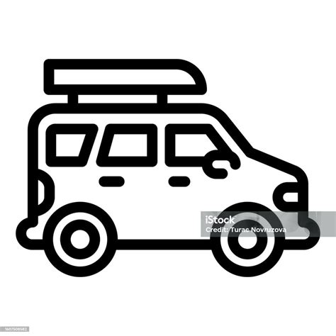 지프 여행 라인 아이콘 여름 가족 레저 개념 흰색 배경에 보트 사인이 있는 지프 모바일 웹 디자인을 위한 개요에 있는 모험 여행자 트럭 아이콘 벡터 그래픽 0명에 대한 스톡