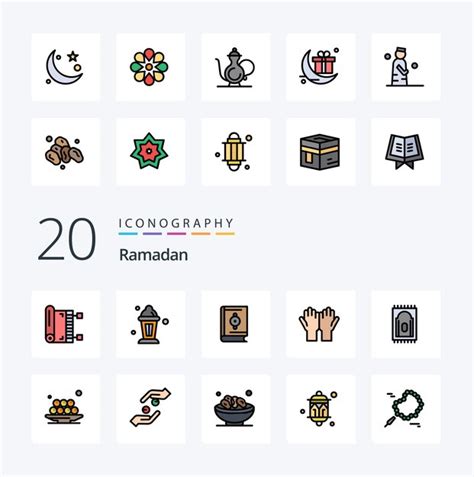 premium vector 20 ramadan line filled color icon pack like salat