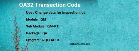 QA32 SAP Tcode For Change Data For Inspection Lot