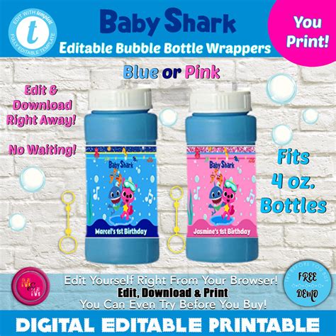 Editable Shark Party Bubble Bottle Wrappers Printable Shark Party Bub Mugmouse Designs