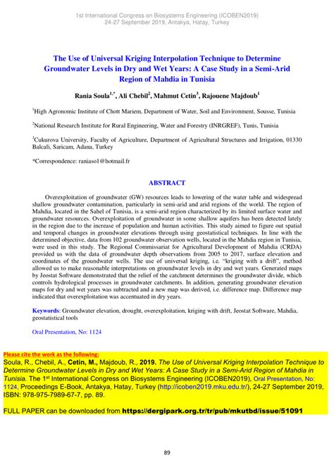 Pdf The Use Of Universal Kriging Interpolation Technique To Determine Groundwater Levels In