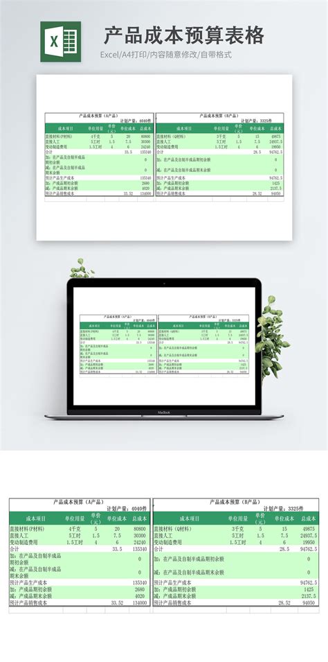 產品成本預算表格excel模板範本檔 Excel表格範例模板免費下載 Lovepik