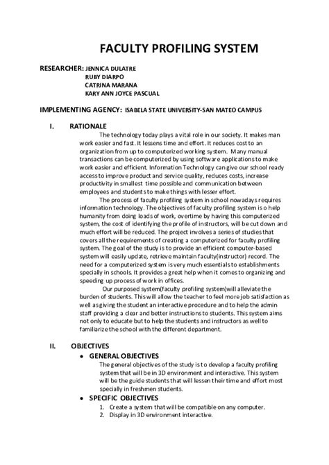 Doc Faculty Profiling System Researcher Jennica Dulatre Ruby Diarpo