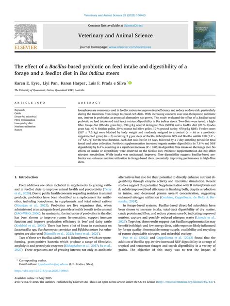 Pdf The Effect Of A Bacillus Based Probiotic On Feed Intake And Digestibility Of A Forage And