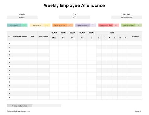 Weekly Attendance Sheet Template For Excel And Word