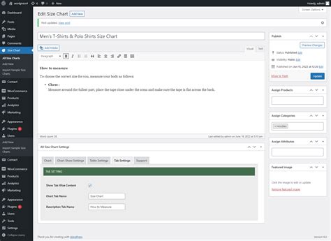 size chart product for woocommerce wordpress plugin