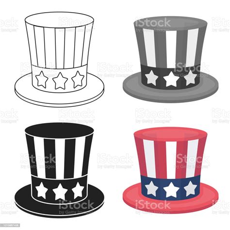 흰색 배경에 고립 된 만화 스타일에 엉클 샘 모자 아이콘 애국 자 일 기호 스톡 벡터 웹 일러스트입니다 0명에 대한 스톡 벡터 아트 및 기타 이미지 Istock