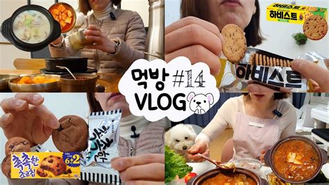 먹방 브이로그 추운 날엔 뜨끈한 순대국밥이 최고🥶 달달한 과자는 덤 먹방 브이로그 순대국밥 하비스트 촉촉한초코칩 삼겹살
