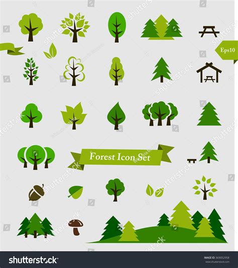 Forest Trees Icon Set Stock Illustration