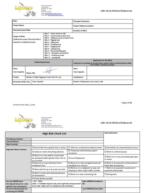 Crane Work Method Statement Compressed New Pdf Crane Machine