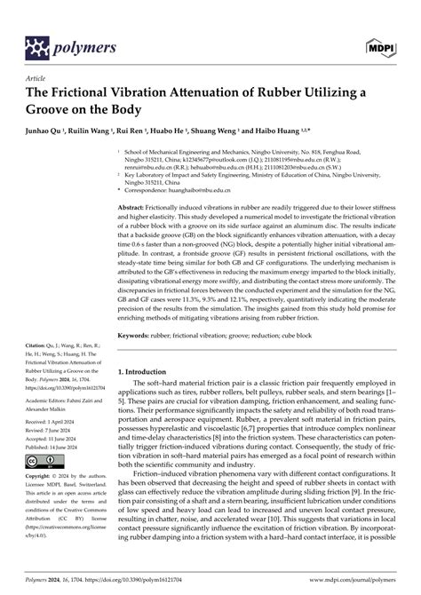 Pdf The Frictional Vibration Attenuation Of Rubber Utilizing A Groove