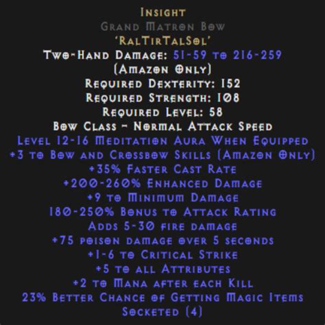 Buy D2r Insight Grand Matron Bow 3 Bow Skills 12 16 Aura Diablo 2