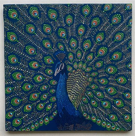 Peacock Dot Art Canvas Painting