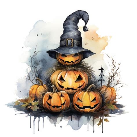 Premium Vector A Drawing Of A Witch Hat Sitting On A Pile Of Pumpkins