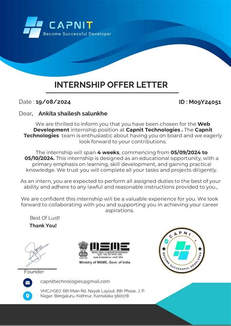 Ankita Salunkhe On Linkedin Hello Connections Excited To Share That Ive Received An Internship