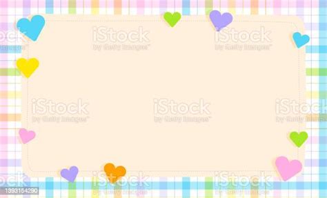 귀여운 장식 요소 레인보우 파스텔 하트 러브 돌보는 격자 무늬 깅엄 패턴 종이 배경 프레임 테두리 빈 공간 메모 벡터