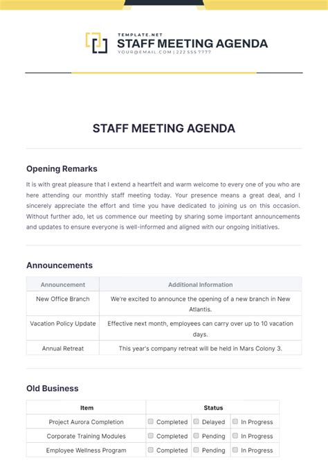 Free Staff Meeting Agenda Outline Template To Edit Online