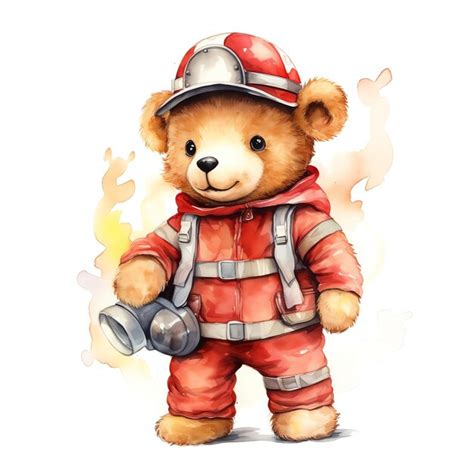 소방관 장비 수채화 클립 아트 일러스트와 함께 아름다운 곰 프리미엄 사진