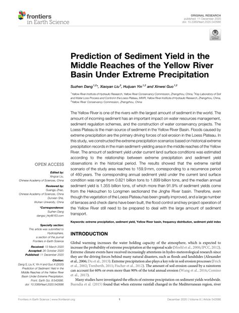 PDF Prediction Of Sediment Yield In The Middle Reaches Of The Yellow River Basin Under Extreme